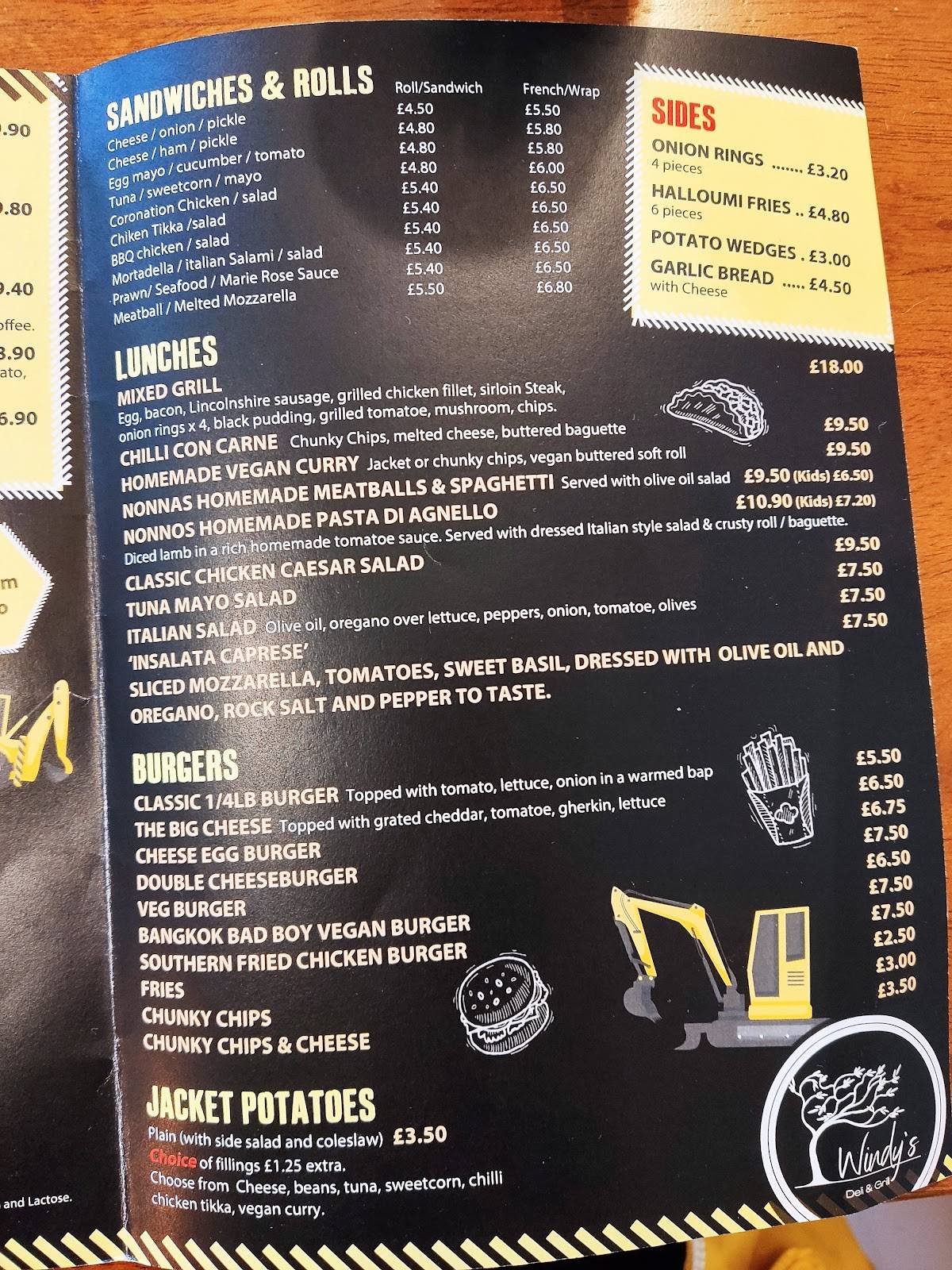 Menu at Windy’s Cafe, Dunstable