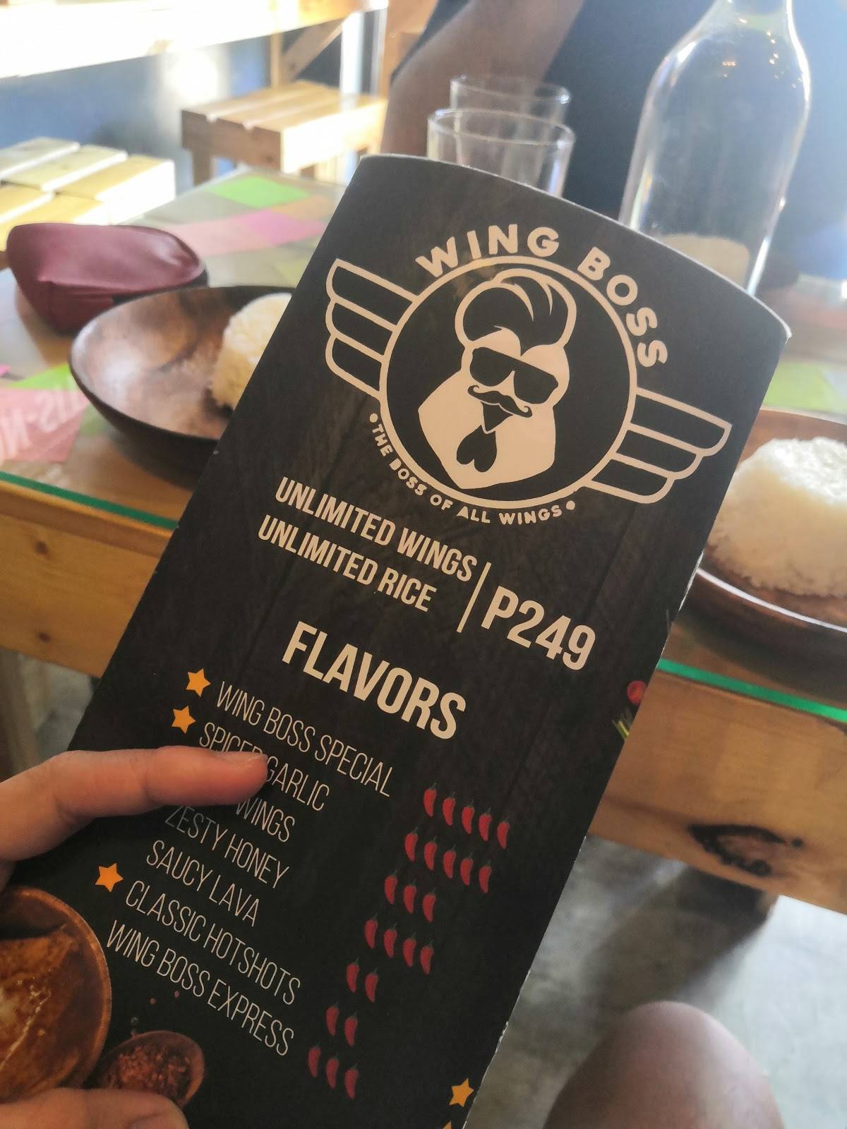 Menu at Wing Boss Poblacion restaurant, Davao City, P. Sobrecarey St