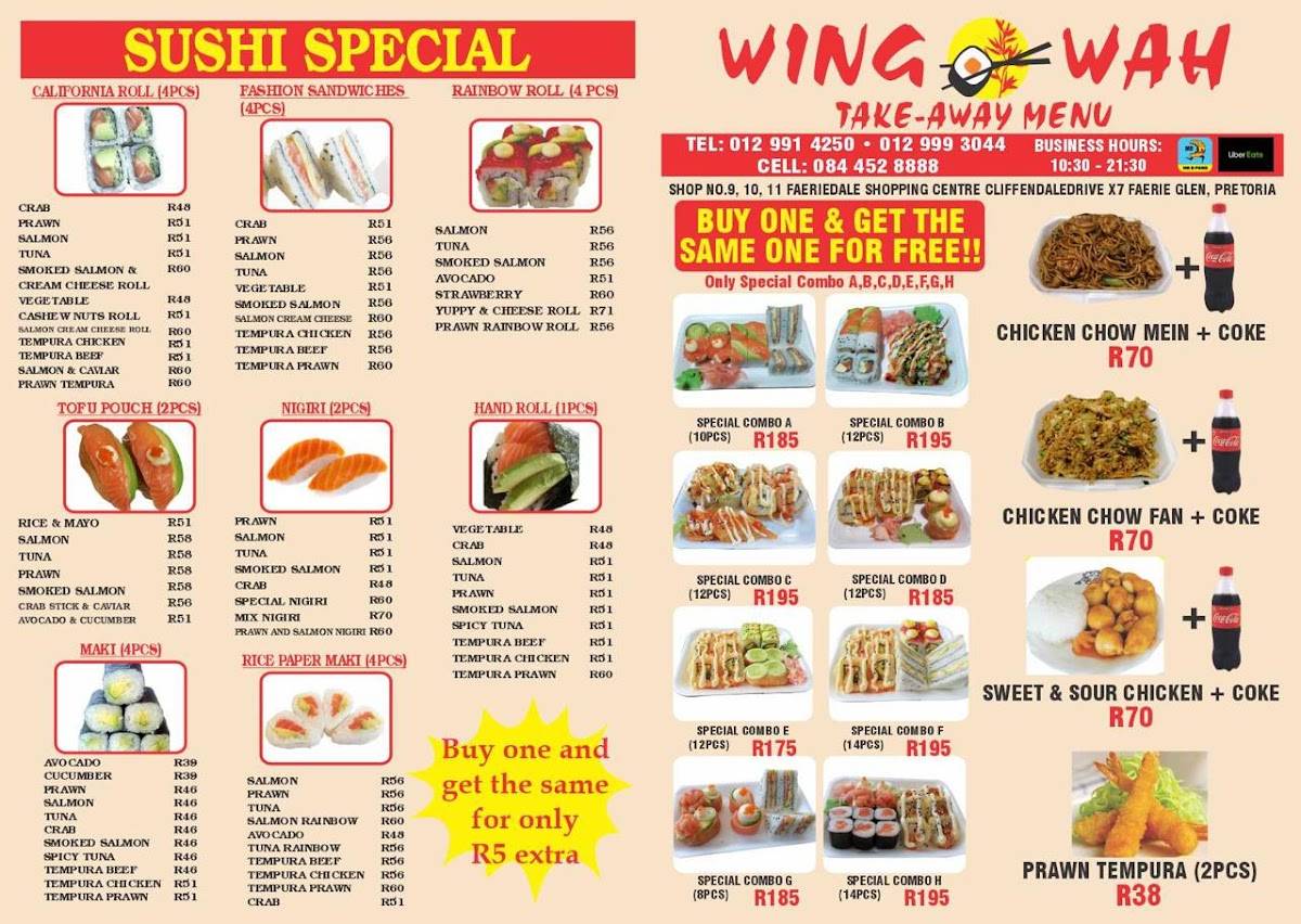 Menu at Wing Wah Sushi (Faerie Glen) restaurant, Pretoria, Faeriedale ...