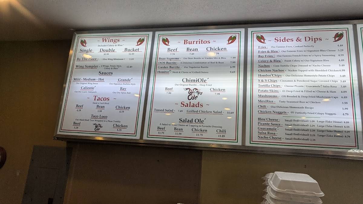 Menu at Wings Ole' Specialty Restaurant, Morgantown, University Ave