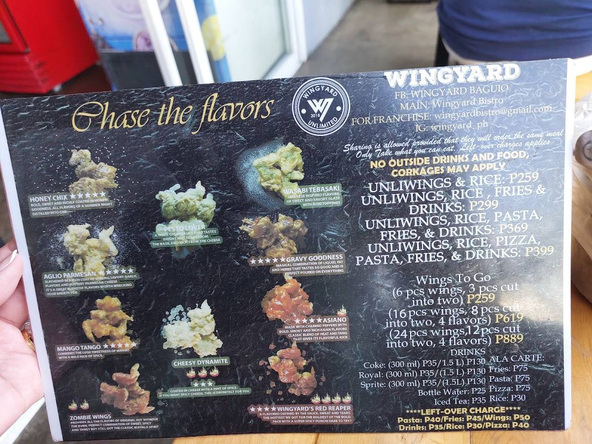 Menu at Wingyard restaurant, Baguio