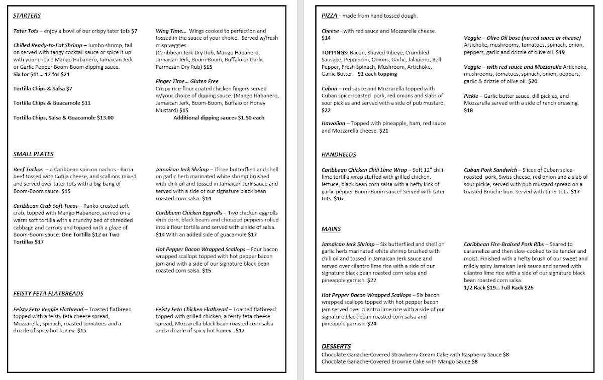 Menu at Winni Rum Shack pub & bar, Laconia