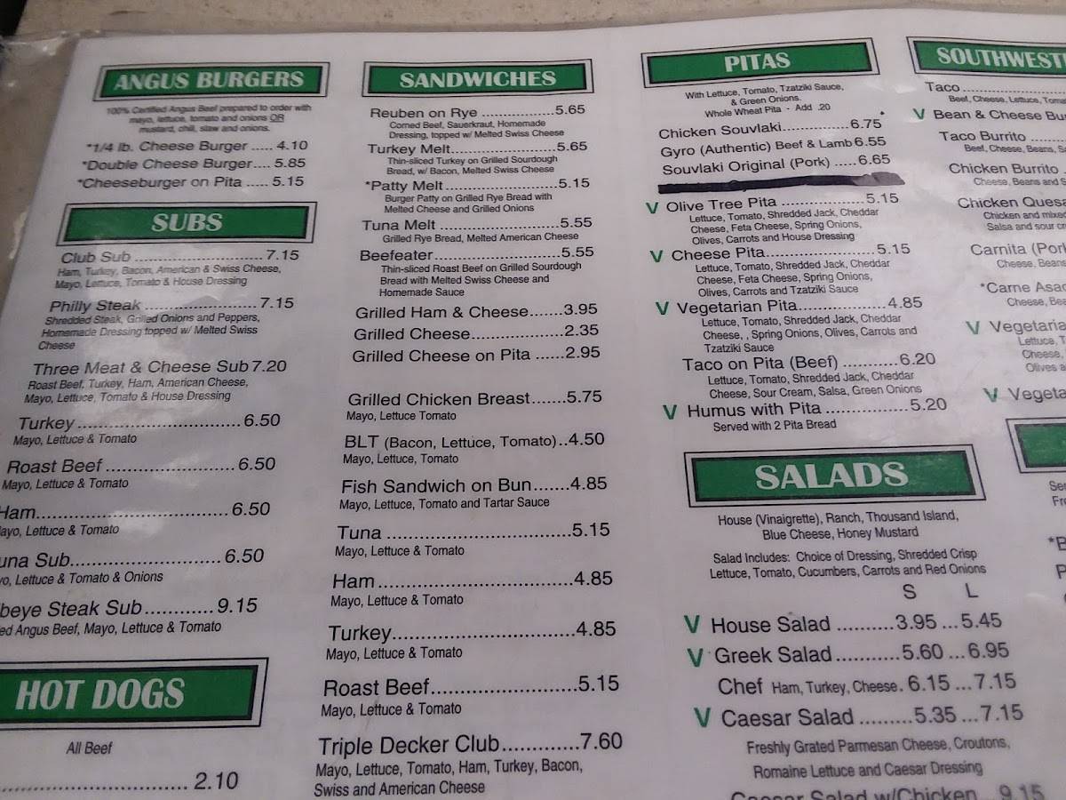 Menu at The Olive Tree restaurant, Winston-Salem