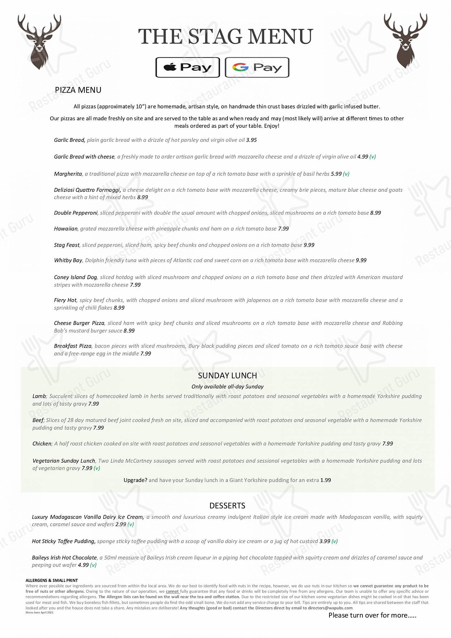 Menu at The Stag pub & bar, Leyland, 3-5 Worden Ln