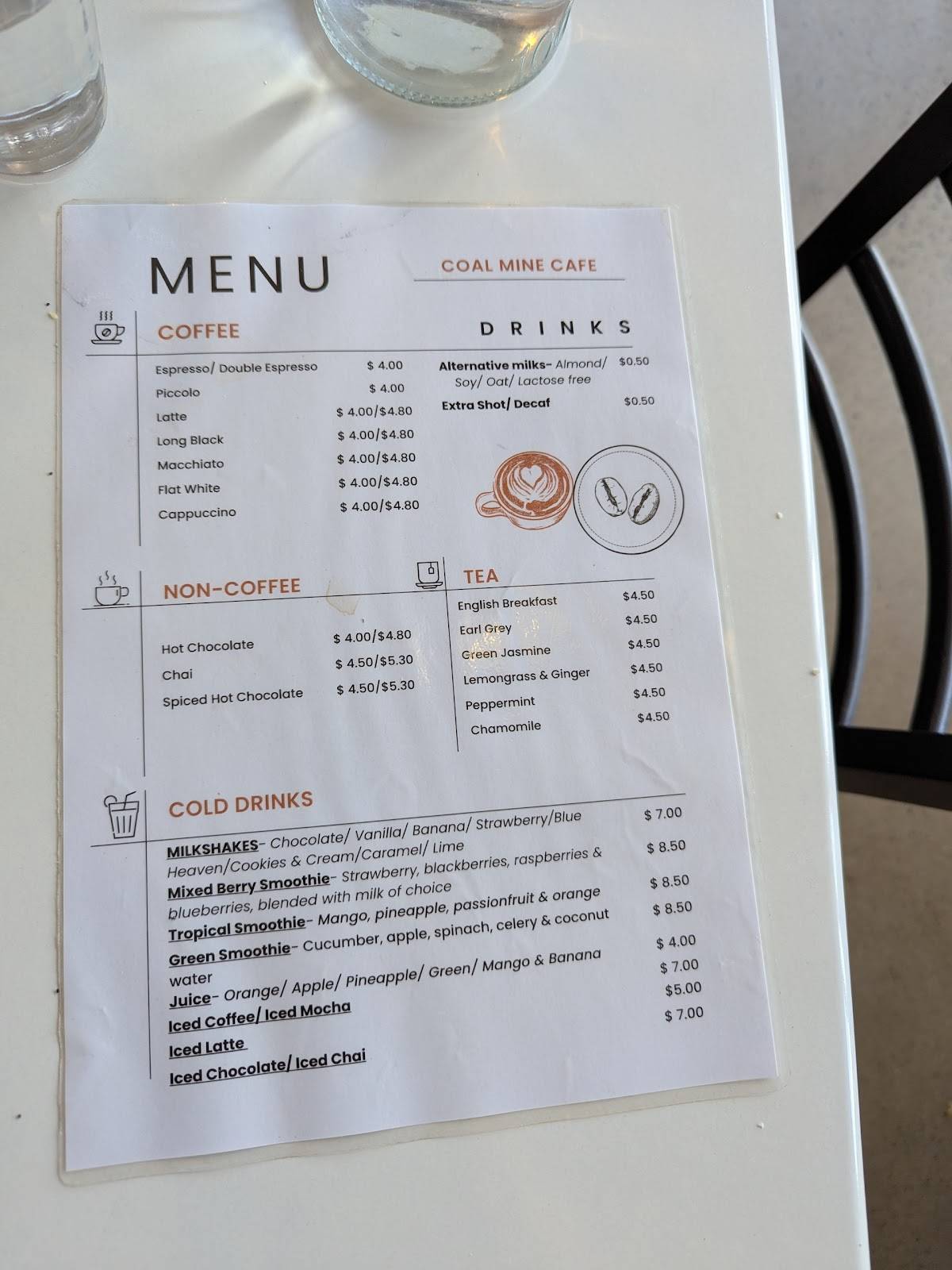 Menu at Wonthaggi state coal mine cafe, Wonthaggi