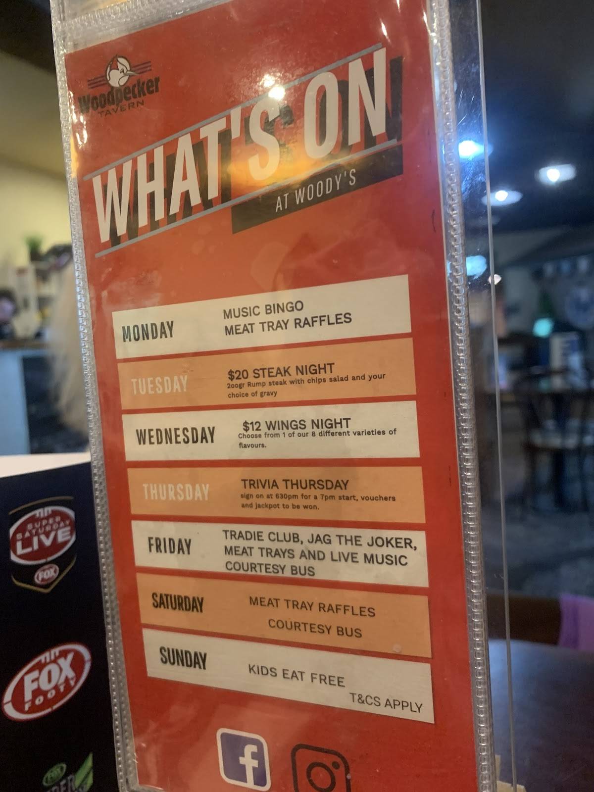 Menu at Woodpecker Bar & Grill, Burpengary