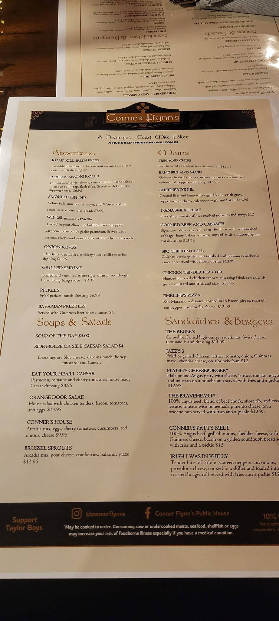 Menu at Conner Flynn's Public House, Woodruff