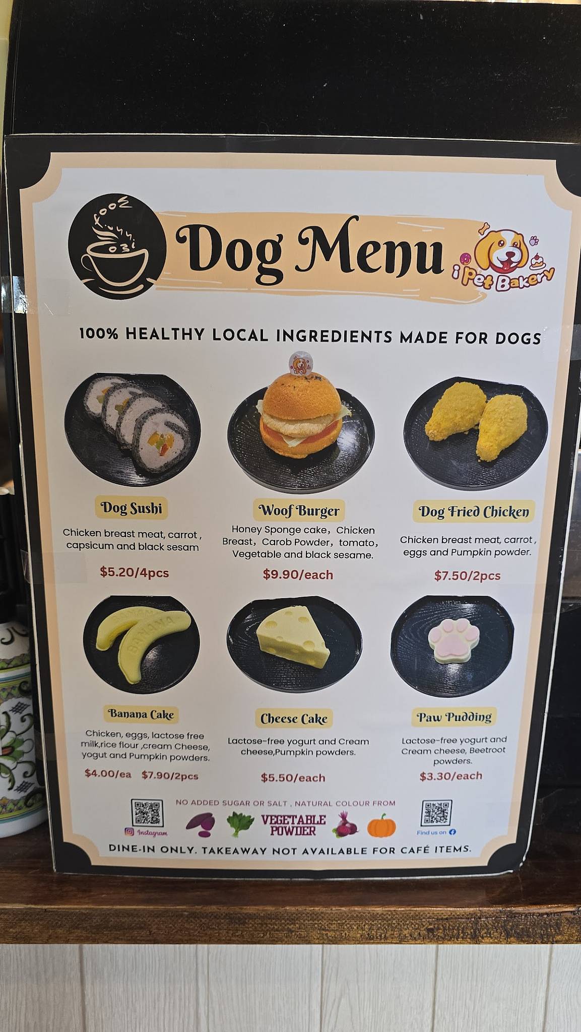 Menu at Woofissimo cafe, Macgregor