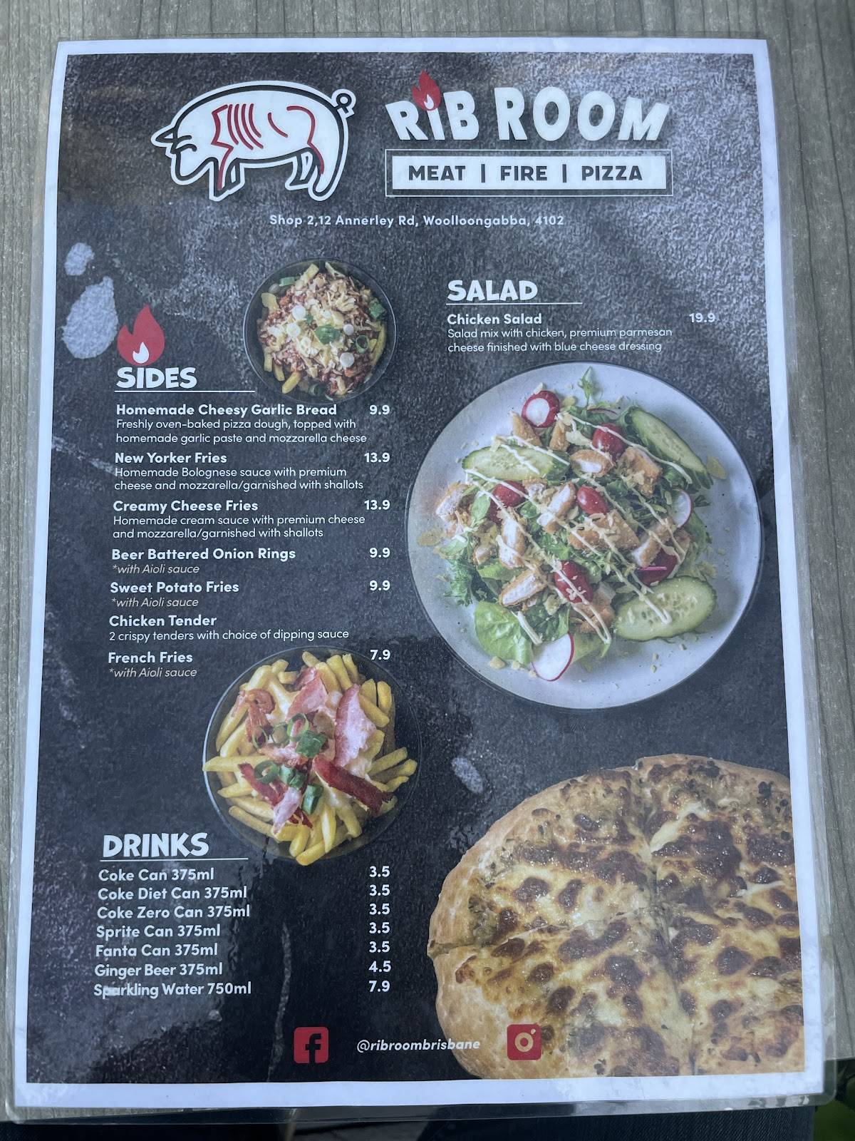 Menu at Rib Room restaurant, Woolloongabba