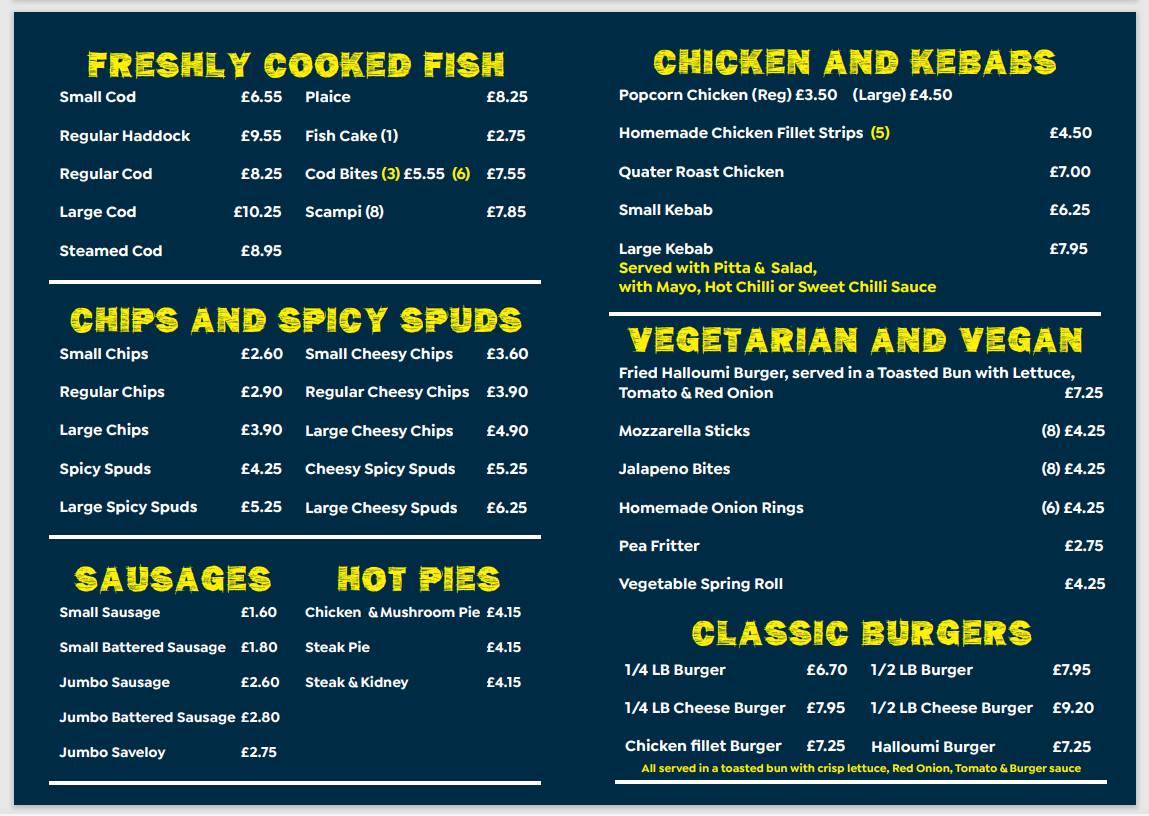 Menu at Woolwell Fish Bar, Plymouth