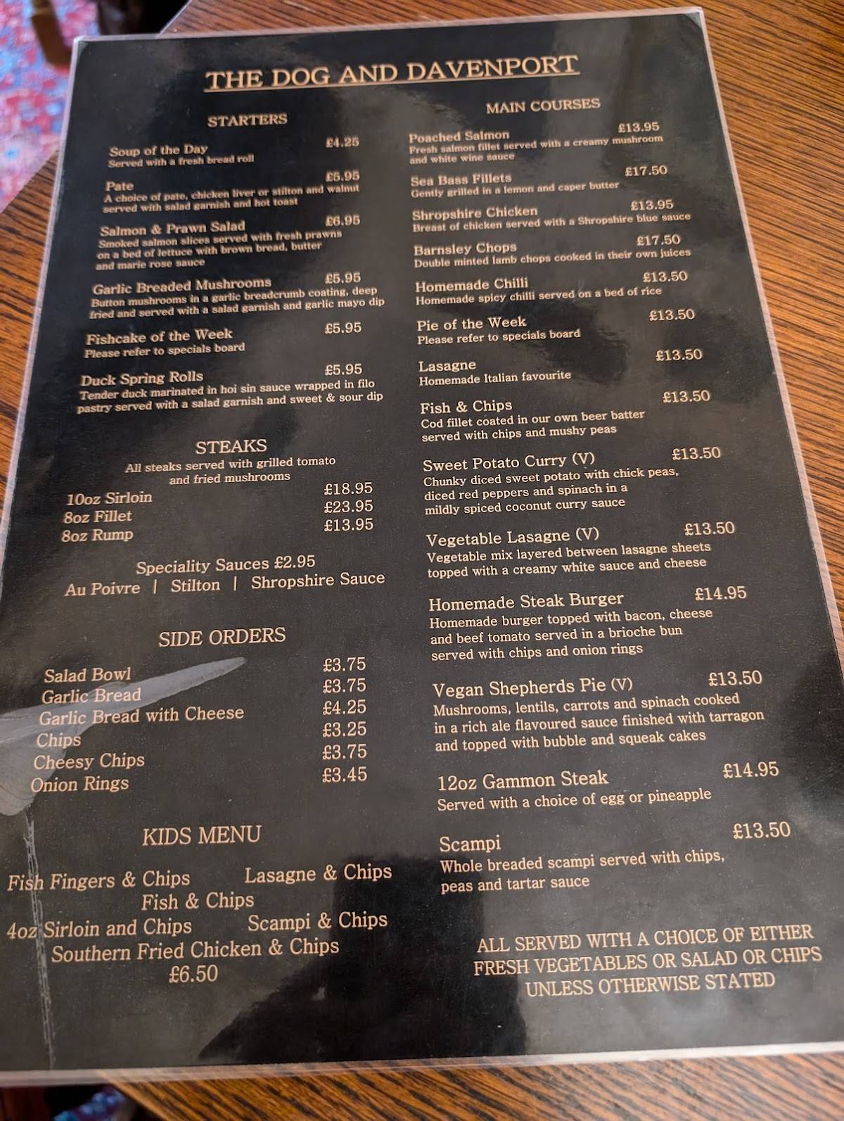 Menu at Dog Inn & Davenport Arms pub & bar, Worfield
