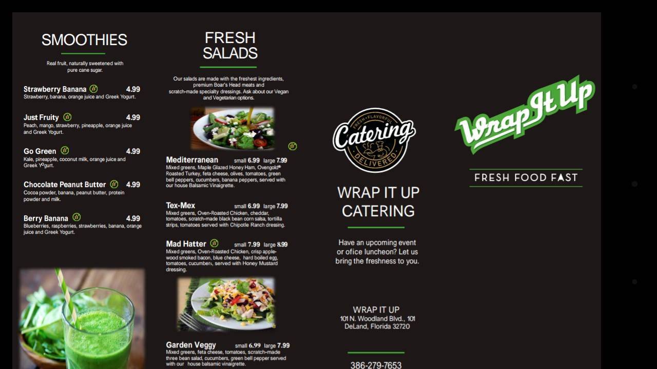 Menu at Wrap It Up restaurant, DeLand