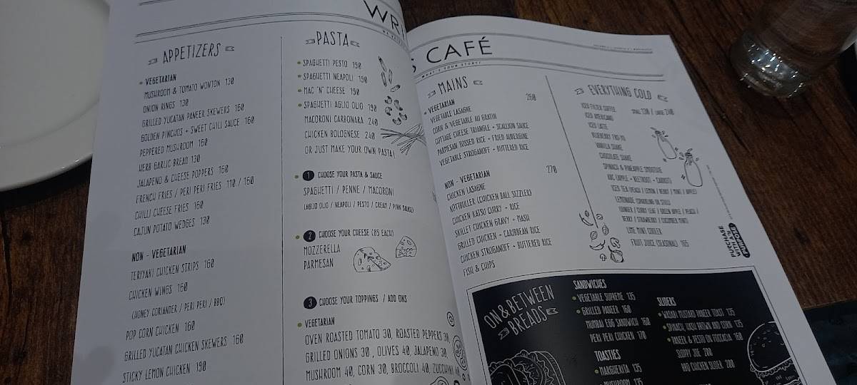 Menu at Writer's Café, Puducherry