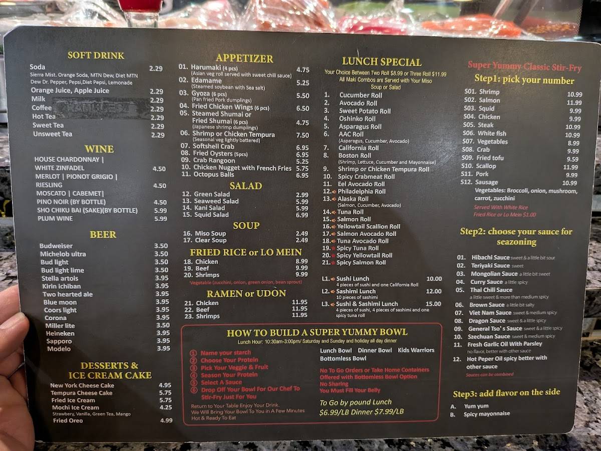 Menu At Yummy Bowl Restaurant Indianapolis S Emerson Ave 150