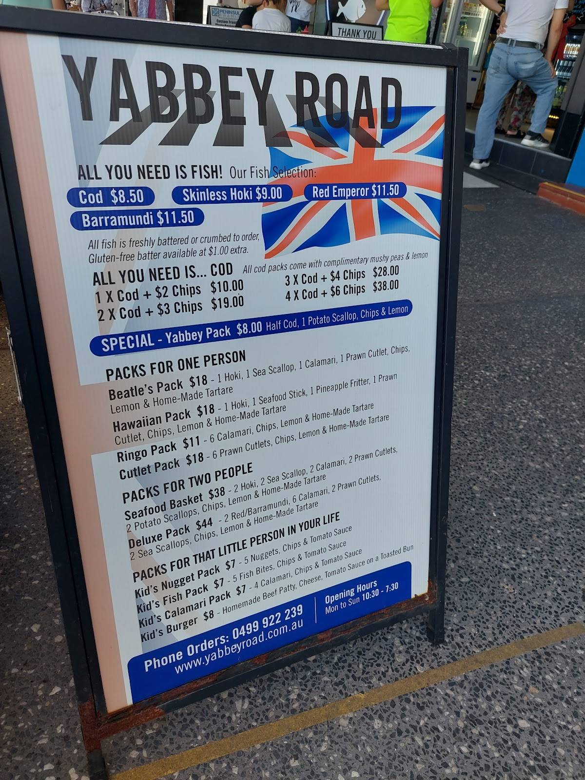 Menu at Yabbey Road restaurant, Redcliffe