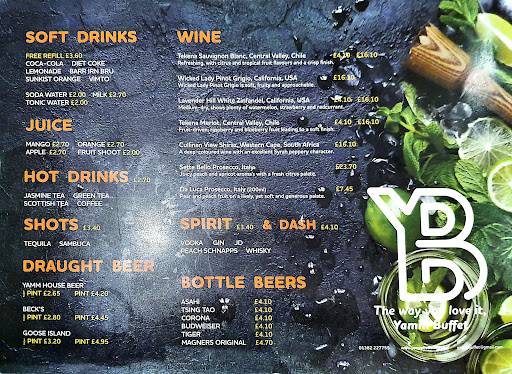 Menu at Yamm Buffet restaurant, Dundee, 7-9 Whitehall St