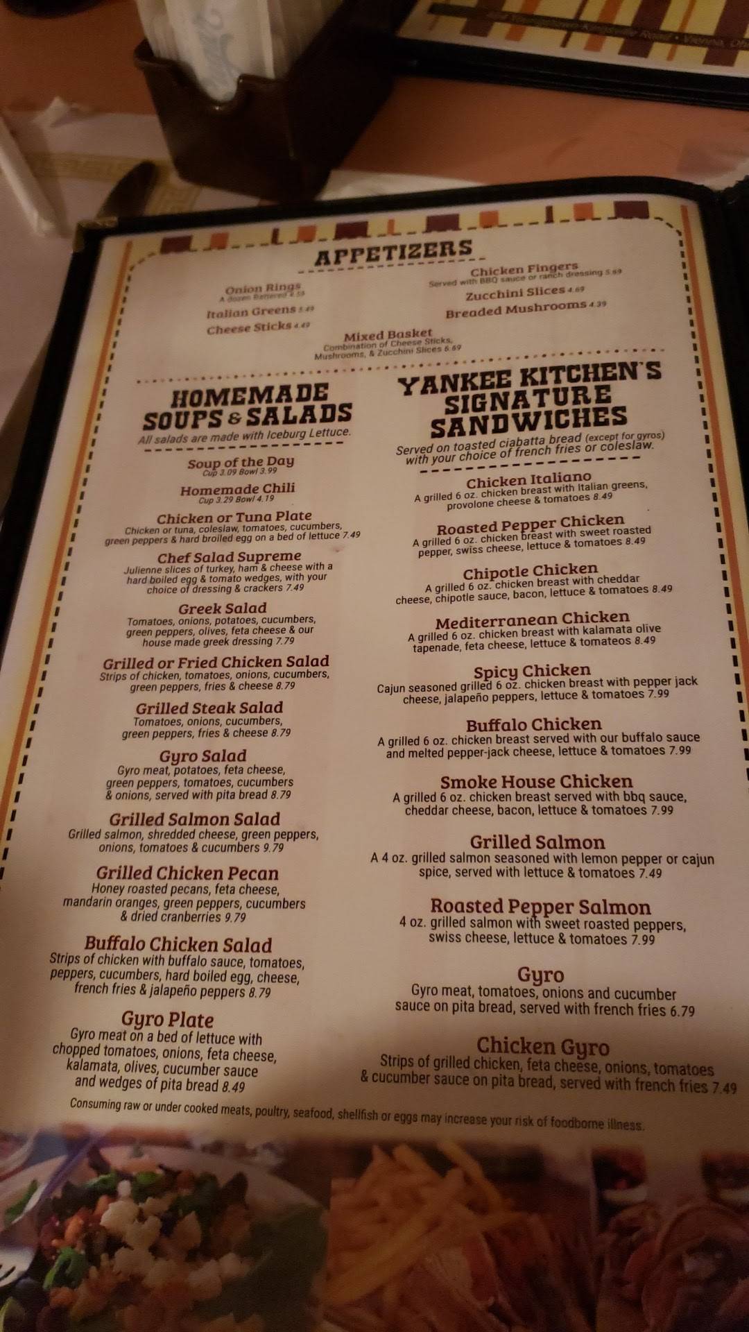 Menu at Yankee Kitchen Restaurant, Vienna Center