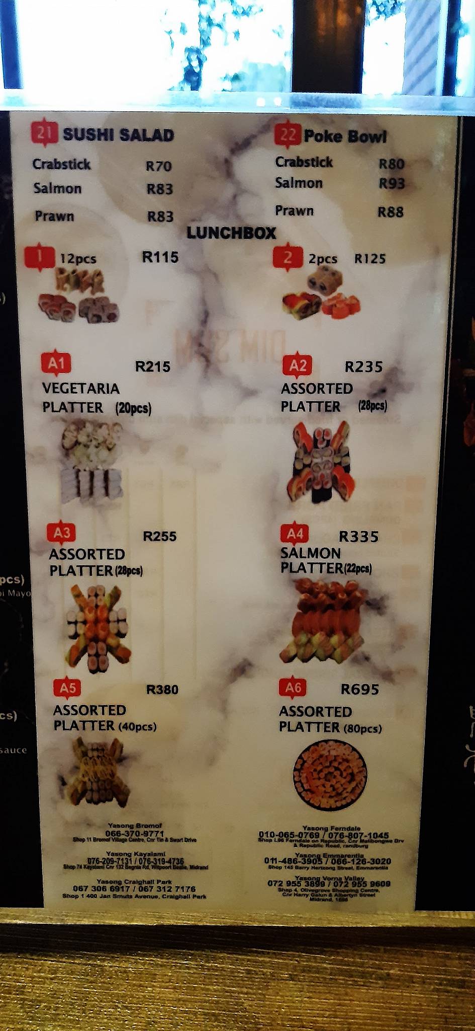 Menu at Yasong Ferndale restaurant, Randburg