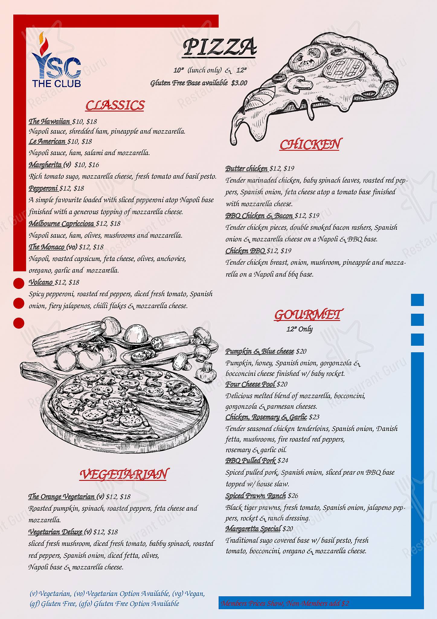 Menu at Yass Soldiers Club, Yass