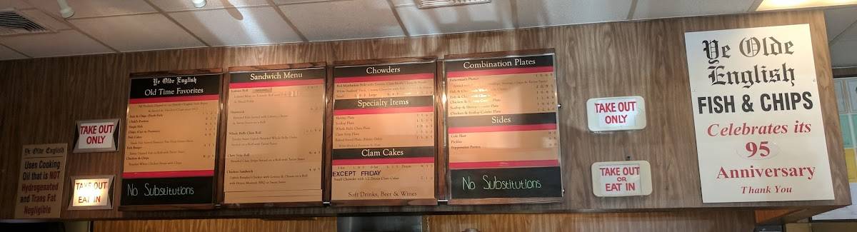 Menu at Ye Olde English Fish & Chips restaurant, Woonsocket