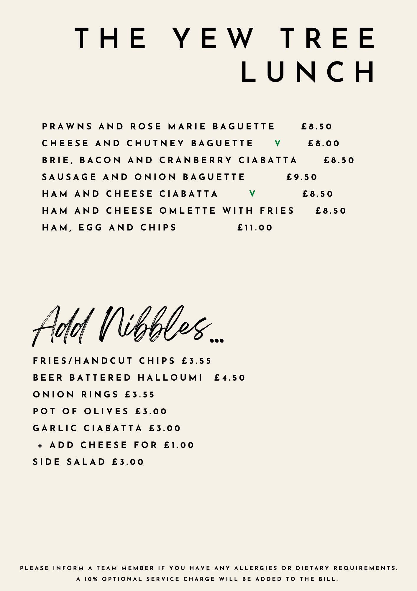 Menu at The Yew Tree pub & bar, Manuden