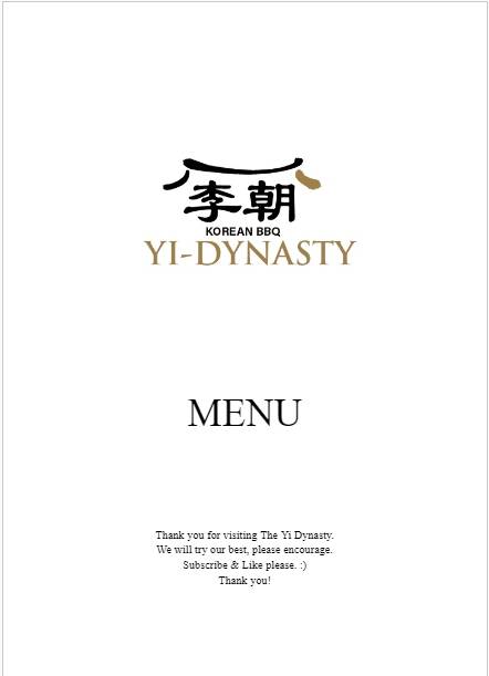 Menu at Yi Dynasty Korean BBQ & HOT POT Restaurant 李王朝烤肉餐廳 韓食, Southport