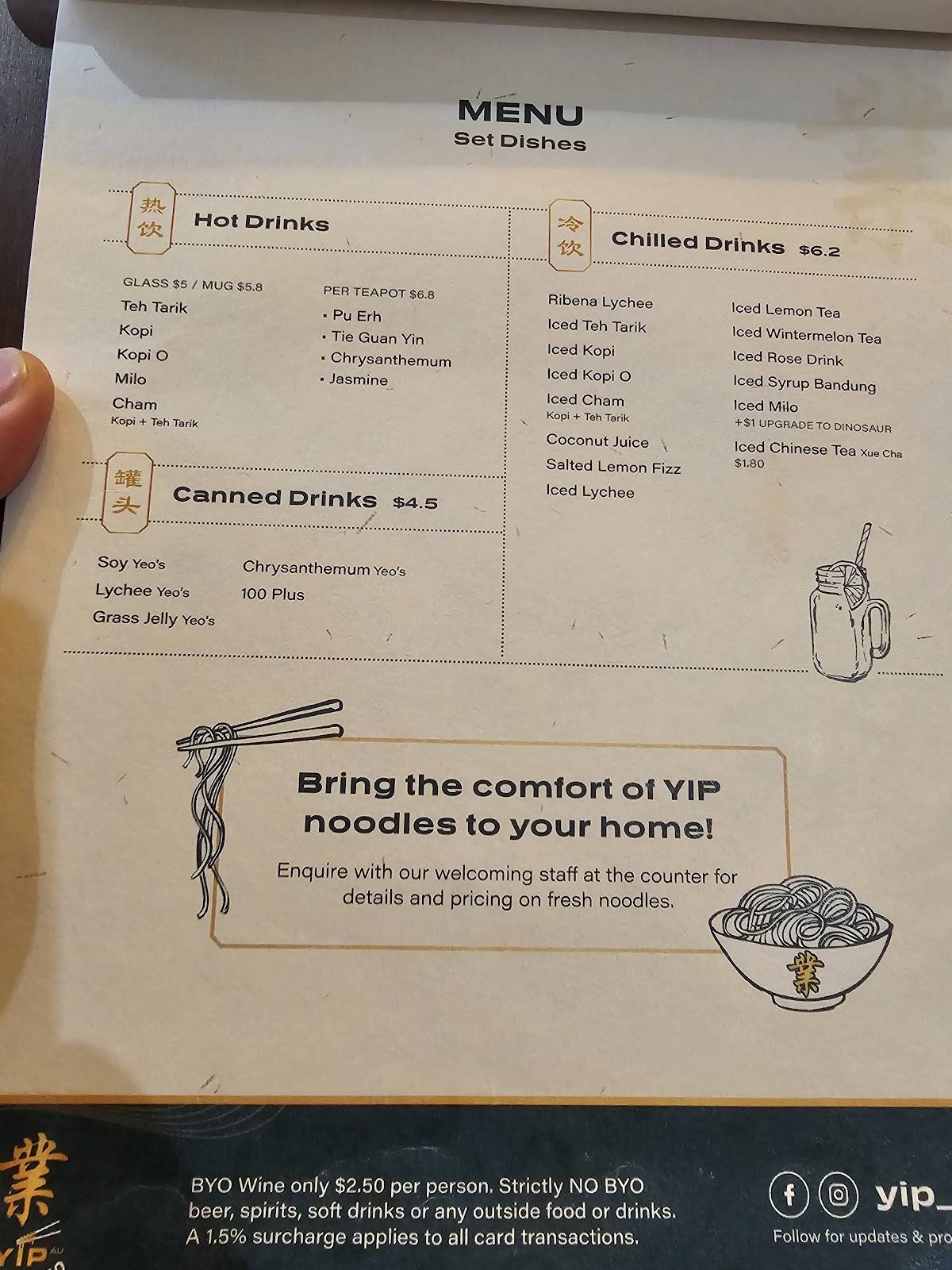 Menu at Yip AU restaurant, East Victoria Park