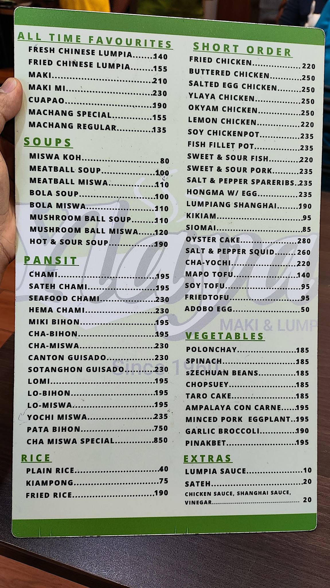 Menu at Ylaya restaurant, Quezon City