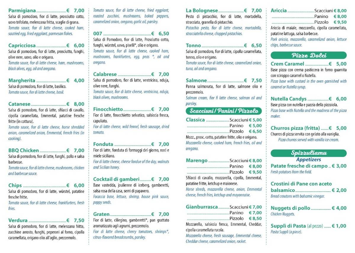 Menu au Yolo street food restaurant, Italie