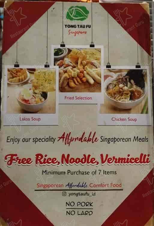 Menu at Yong Tau Fu, Jakarta, Kota Kasablanka