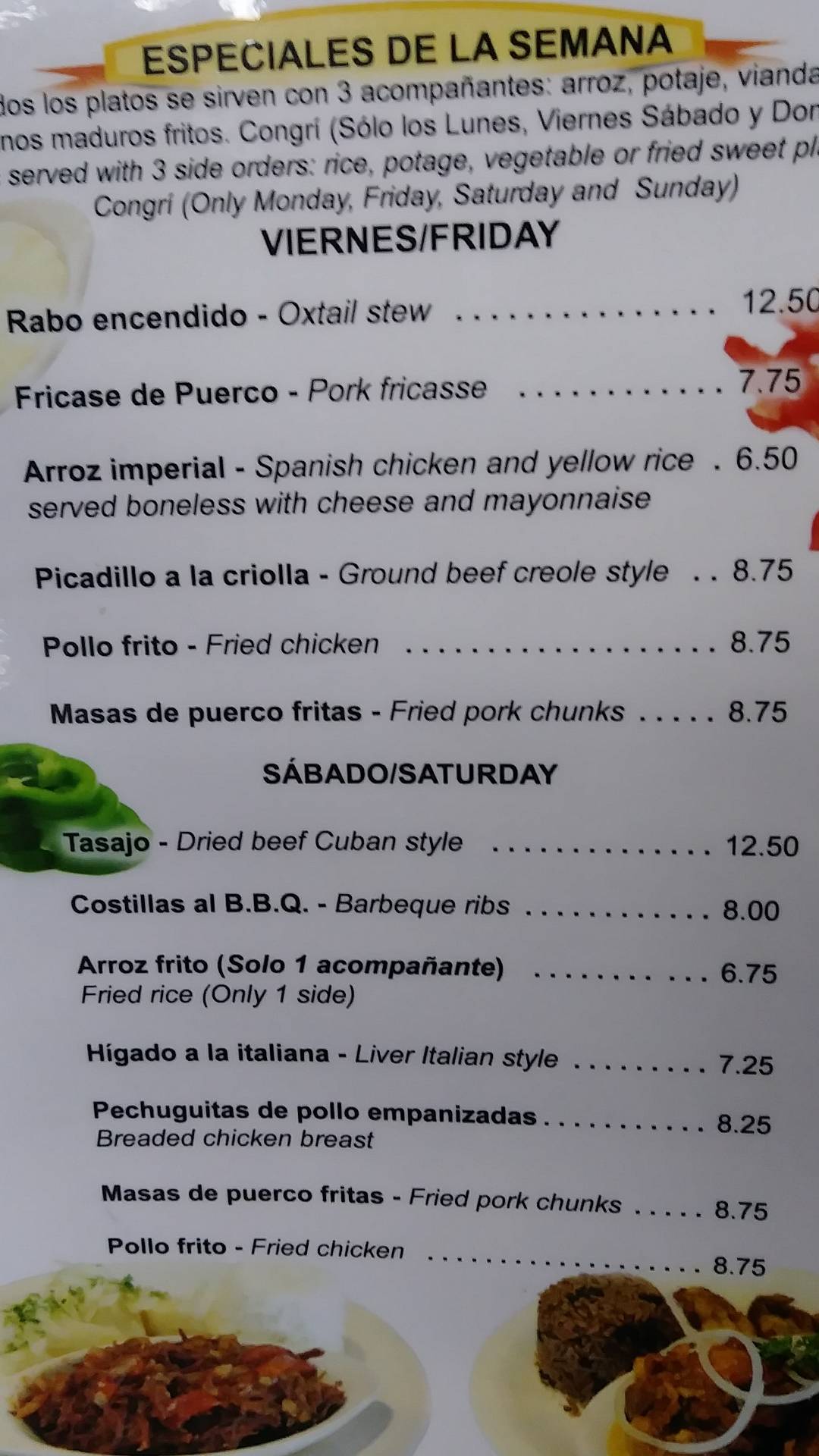 Menu at Yoyito Cafe Restaurant, Hialeah