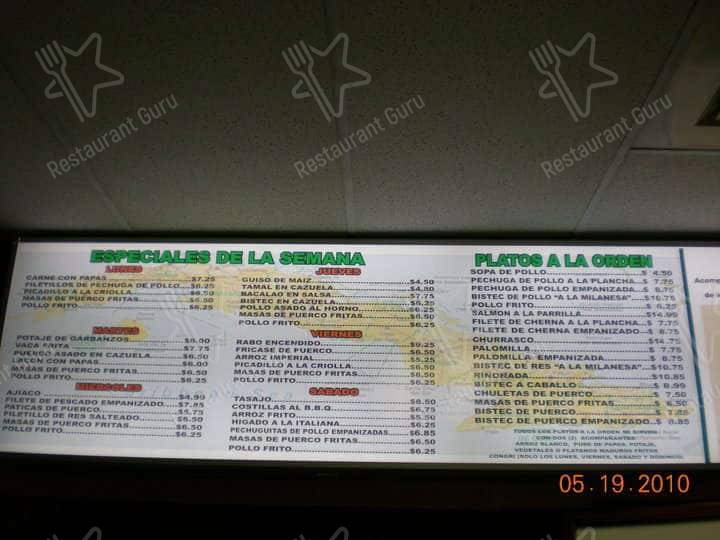 Menu at Yoyito Cafe Restaurant, Hialeah
