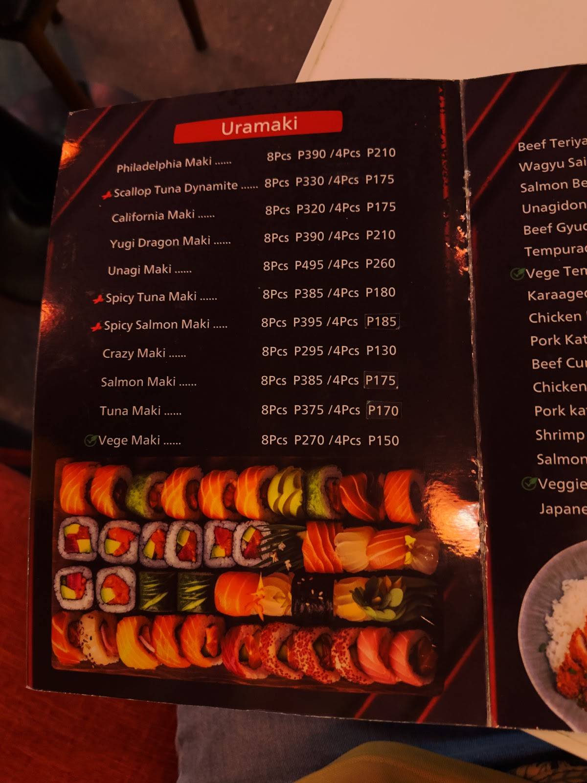 Menu at Yugi Japanese Restaurant, Taguig