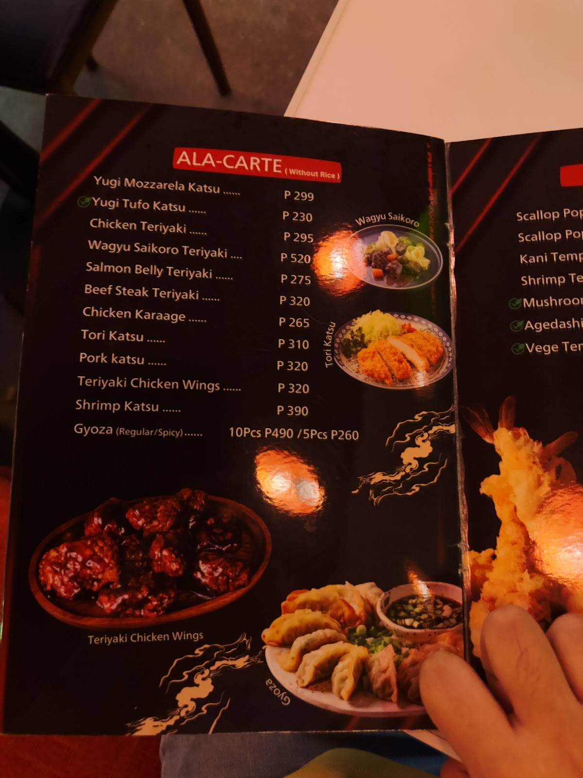 Menu at Yugi Japanese Restaurant, Taguig