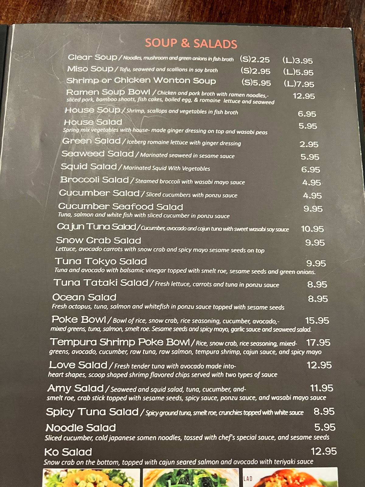 Menu at Yummy Tokyo Sushi restaurant, Destrehan