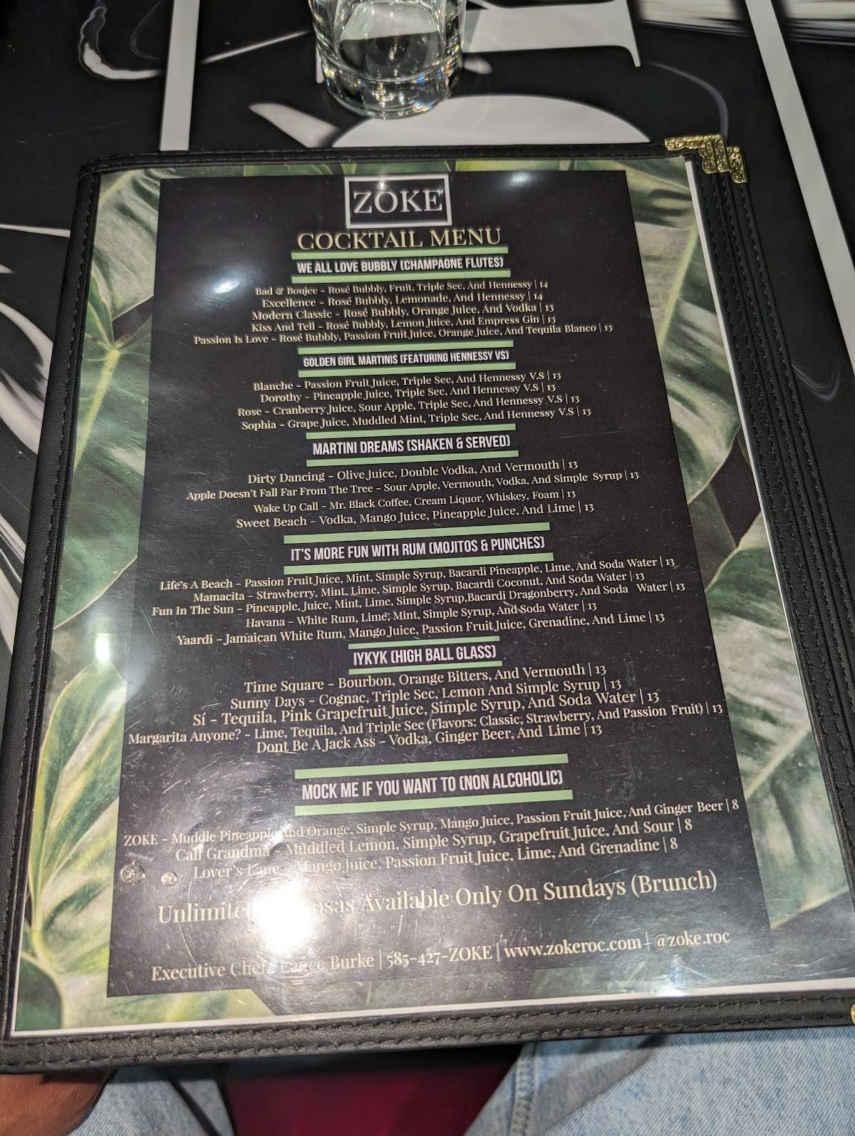 Menu at ZOKE Resto-Lounge restaurant, Rochester