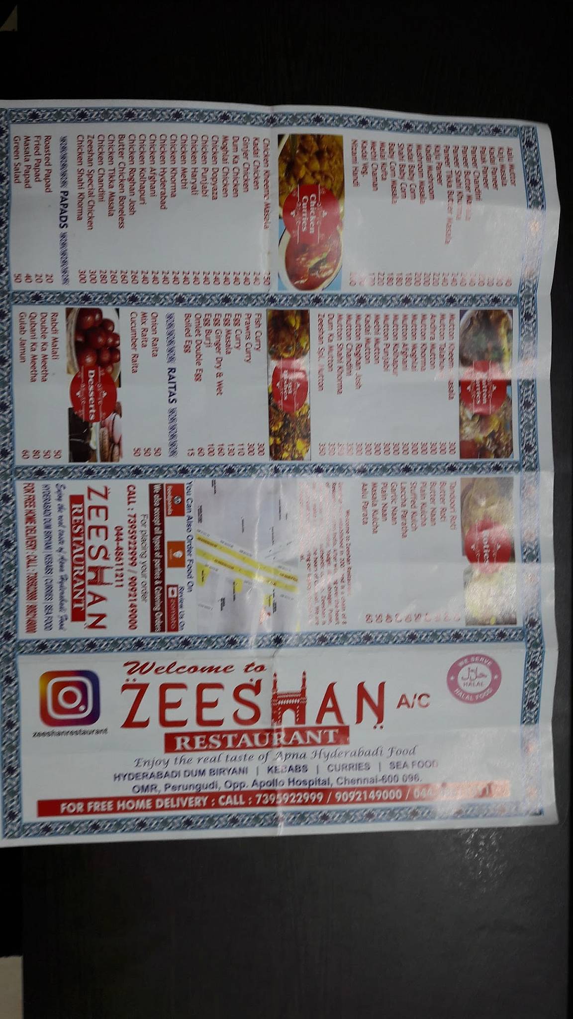 Menu at Zeeshan Restaurant, Chennai, OMR Service Rd