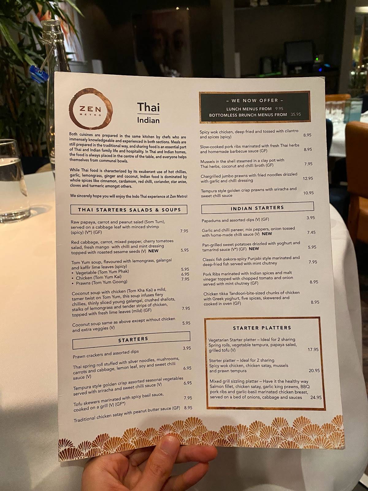 Carta del restaurante Zen Metro, Birmingham