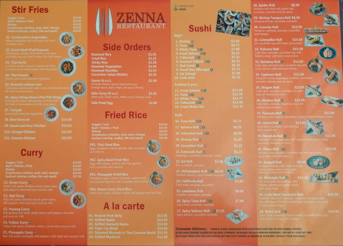 Menu at Zenna Thai & Japanese Restaurant, Plano, N Central Expy