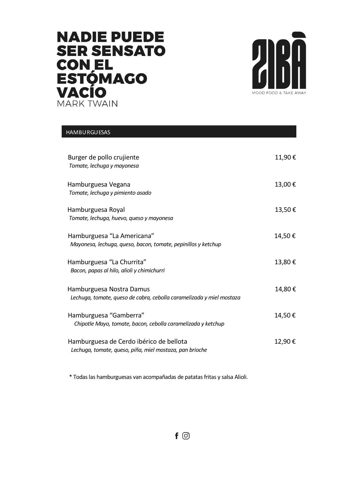 Carta del pub y bar Ziba Moodfood CANTABRIA, La Cavada