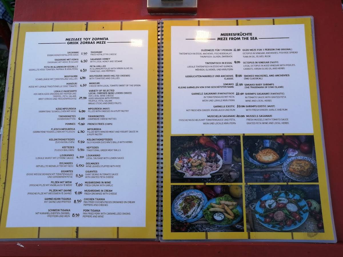 Menu at Zorbas Eat Greek, Kos