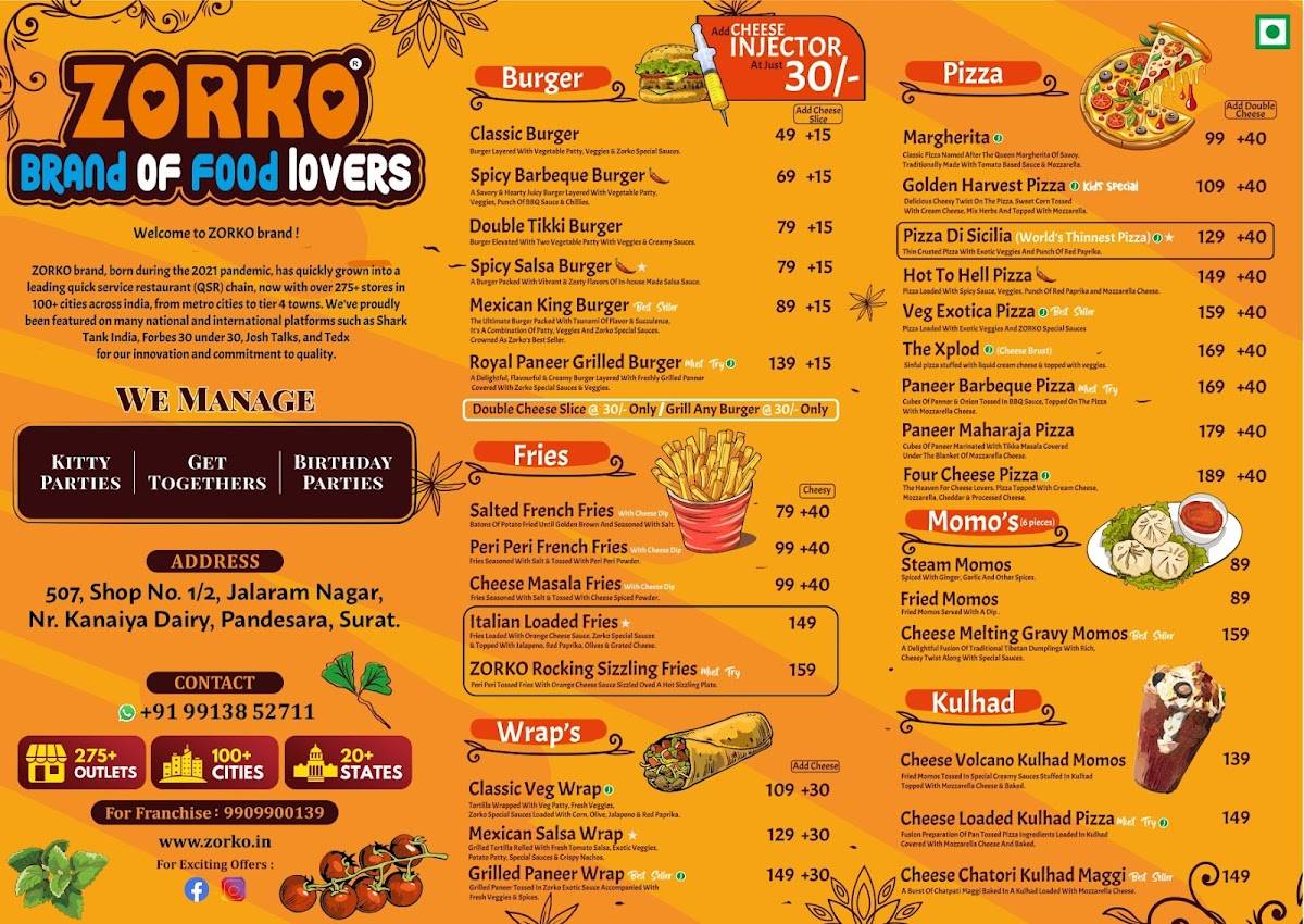 Menu at Zorko, Surat, Plot No. 507