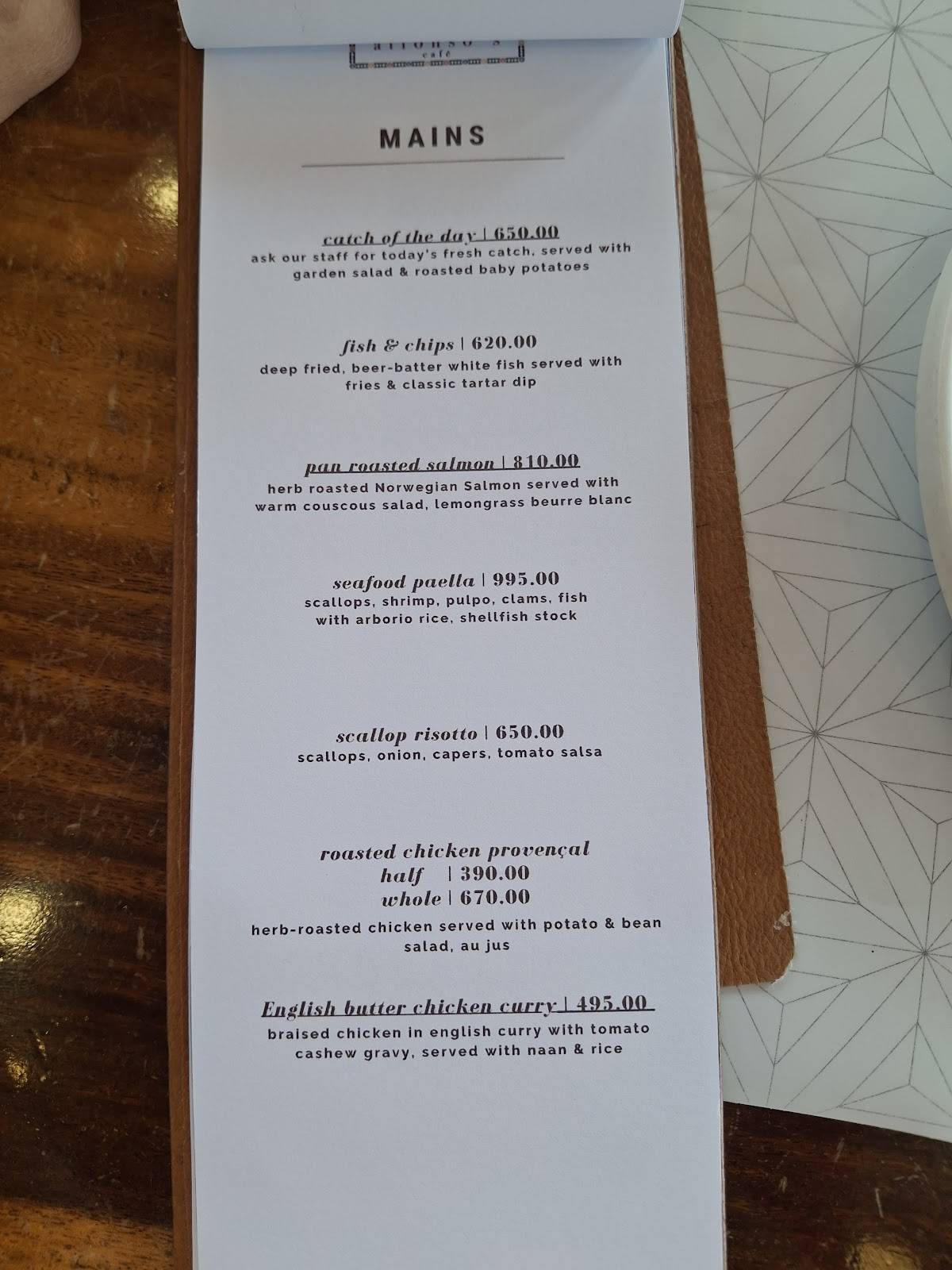 Menu at alfonso's cafe, General Santos City