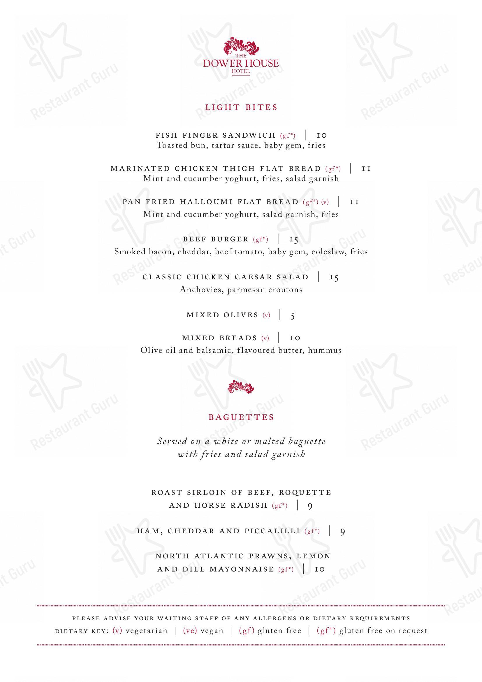 Menu at Dower House Hotel restaurant, Woodhall Spa