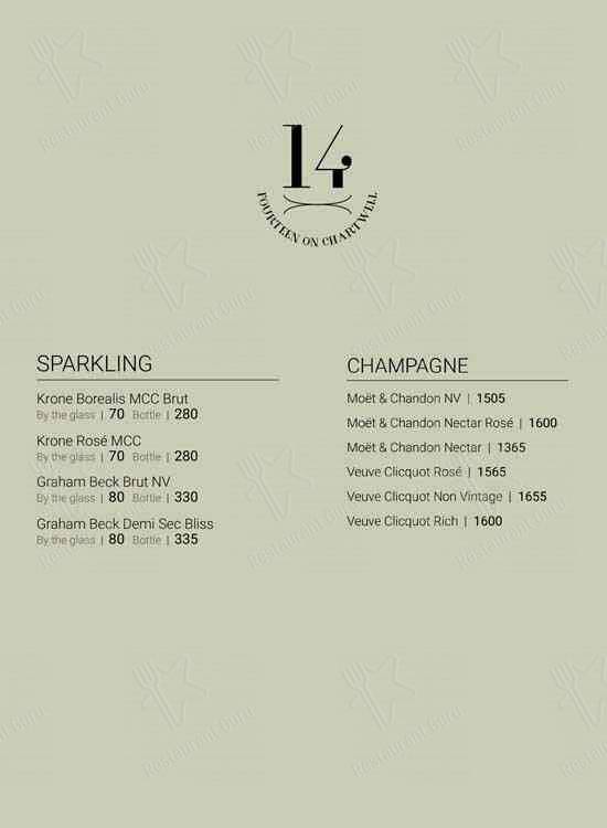 Menu at 14 on Chartwell pub & bar, Umhlanga