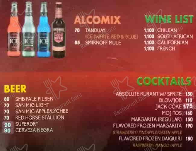 Menu at Music 21 Plaza pub & bar, Makati, Don Chino Roces Avenue