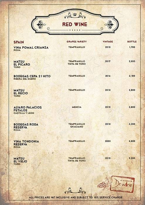 Menu at Dr. Wine Manila pub & bar, Makati