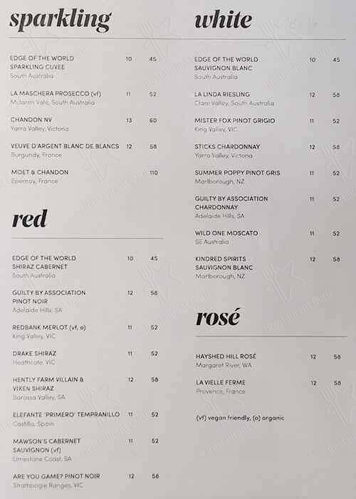 Menu at Imperial Hotel pub & bar, Melbourne, 2-8 Bourke St