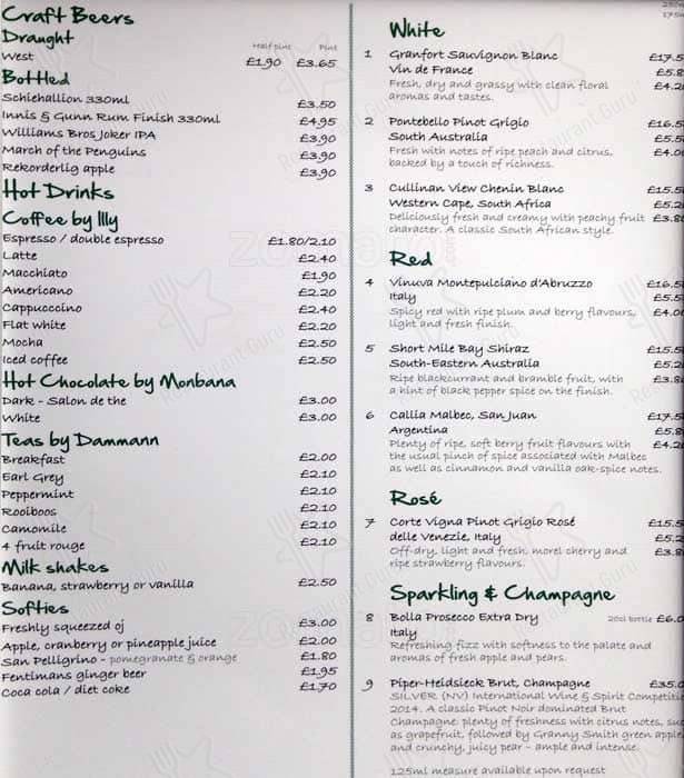 Menu at Café Renroc cafe, Edinburgh