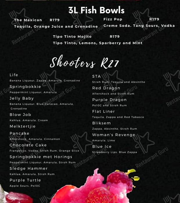 Menu at Rocket 88 pub & bar, Pretoria, Lynnwood Road